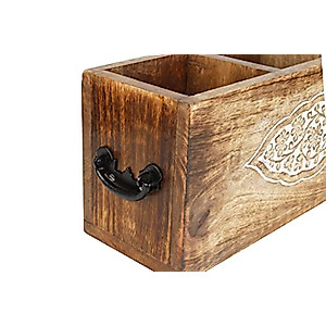 Mother's Day Gifts Hand Carved Wooden Kitchen Utensil Holder With 3 Compartments Wood Utensil Organizer for Cutlery, Napkins, Cups Caddy Organizer | 12 X 4 X 5 Inch