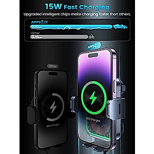 APPS2Car Wireless Car Charger Dual Coils Auto-Clamping Alignment Dashboard Phone Mount for Car Truck 15W Charging Holder Compatible with iPhone 14 13 Pro Max Samsung Z Fold/Z Flip All Mobile Phones