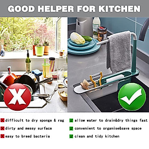 Tmnoa Telescopic Sink Storage Rack,Adjustable Length 2-in-1 Sink Storage Rack Holder Drain Rack for Kitchen Sponge and Soap Expandable Storage Drain Basket for Home Kitchen (Blue)