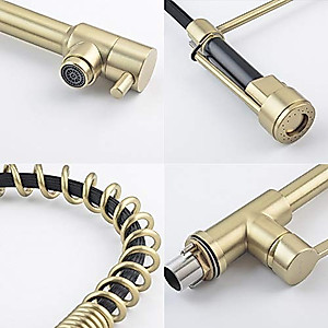 SHAMANDA Commercial Pre-Rinse Kitchen Faucet, High Arc Kitchen Sink Faucet with Pull Down Spring Spout and Pot Filler, Brushed Gold, L40001-3