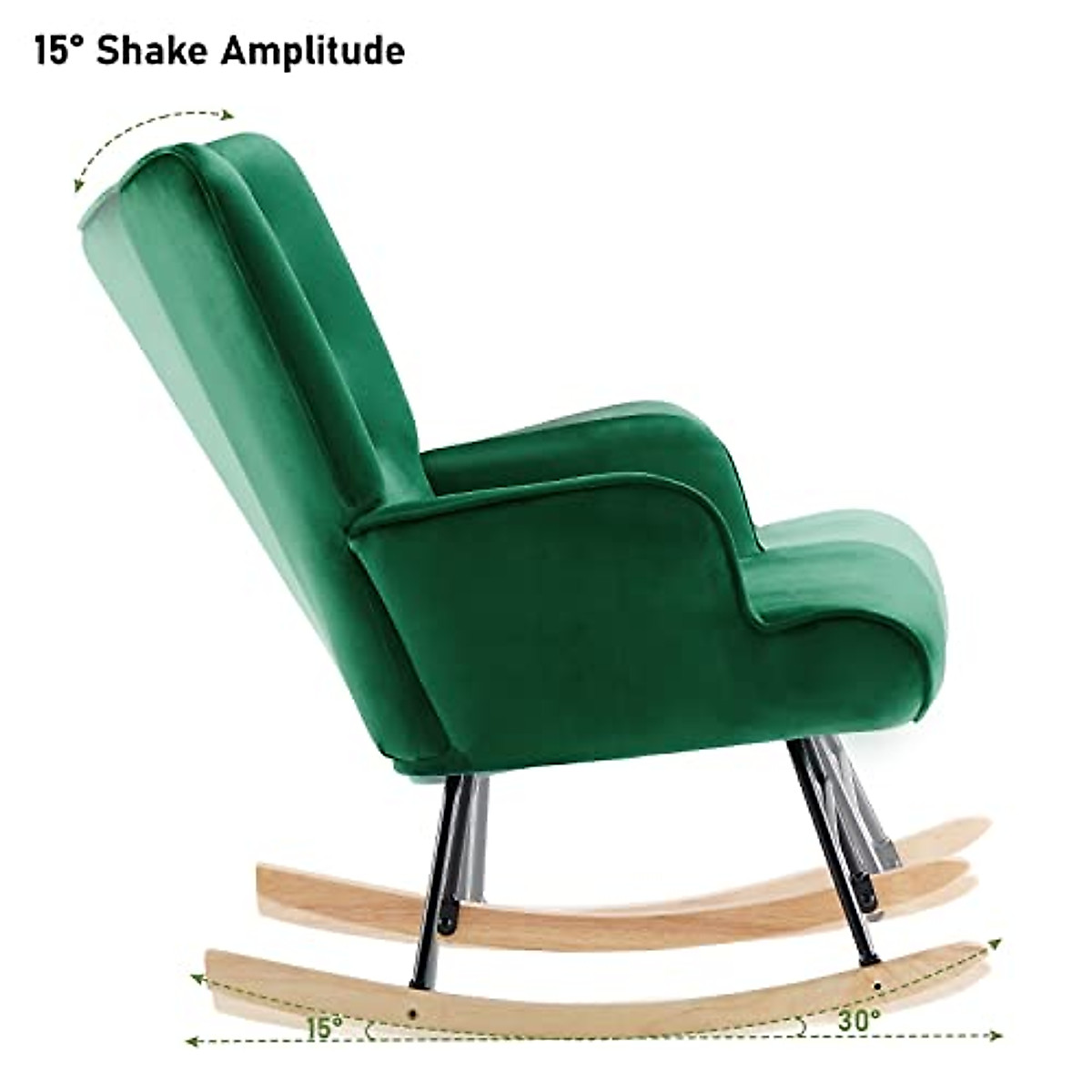 IDEALISMLIVING Rocking Chair, Nursery Glider Rocker Chair with Linen Fabric, Boho Chair with Solid Wood, Nursery Rocking Armchair for Baby Room, Rocking Chair Nursery for Living Room Bedroom (Green)