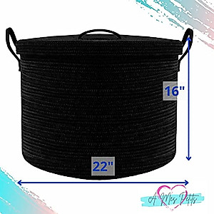 Extra Large Storage Laundry Basket 22" X 16" Cotton Rope Woven Basket for Blanket Basket with Handles for Living Room Toys Storage XXXL (Black)