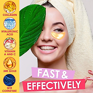 Cedlize Under Eye Collagen Patch, 24K GOLD ANTI-AGING MASK, Pads For Puffy Eyes & Bags, Dark Circles and Wrinkles, With Hyaluronic Acid, Hydrogel, Deep Moisturizing Improves Elasticity, 30 PAIRS