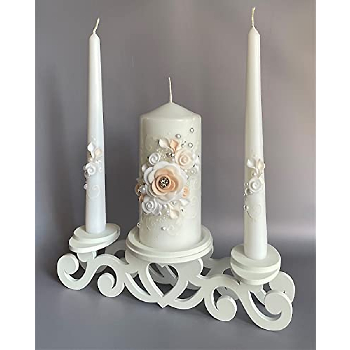 Magik Life Unity Candle Set for Wedding - Wedding décor - Decorative Candles Pillar - Candle Sets - 6 Inch Pillar and 2 10 Inch Tapers - Best Unity Candle (Peach)