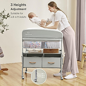 Portable Baby Changing Table with 2 Storage Baskets, BabyBond Foldable Changing Table Dresser Waterproof Diaper Changing Table Height Adjustable Changing Station for Infant and Newborn(Beige)