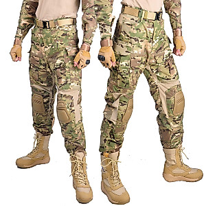 HAN·WILD Combat Pants Tactical Pant with Knee Pads Multicam Rip-Stop Trousers Airsoft Hunting Pants