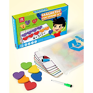 Coogam Magnetic Ten Frame Set, Math Manipulative Games for Kids with 6 Ten Frames 60 Magnetic Math Counters, Montessori Educational Toy Gift for Preschool Kindergarten 3 4 5 Year Old Toddlers