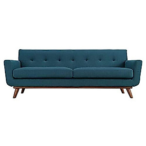 Modway Engage Mid-Century Modern Upholstered Fabric Sofa in Azure