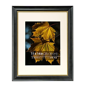 Eitida 11x14 Wood Black Gold 2 Tone Vintage Antique Retro Picture Frame, Museum Grade Off White Mat for 8x10 Photos, Art Display, Real Glass Protection, Wall Hanging, Gold Inner