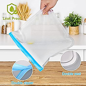 10 Pack Dishwasher Safe Reusable Bags Silicone, Leakproof Reusable Freezer Bags, BPA Free Reusable Food Storage Bags for Lunch Marinate Food Travel - 3 Gallon 3 Snack 4 Sandwich Bags