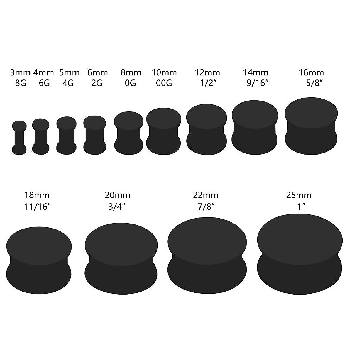 JOYTOYOU 26Pcs Black Silicone Ear Gauge Plugs Stretching Kit Double Flared Flesh Tunnels Saddle Expander Set 8g to 1"