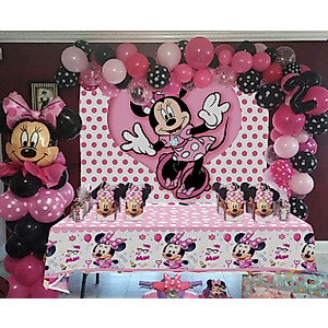 Pink Mouse Backdrop and Mouse Tablecloth for Girls Birthday Party Decorations Mouse Birthday Party Photography Background Banner with Table Covers for Girls Baby Shower Party Supplies (6x4ft)