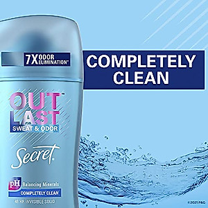 Secret Outlast Invisible Solid Antiperspirant Deodorant for Women, Completely Clean, 2.6 oz - 3 Pack