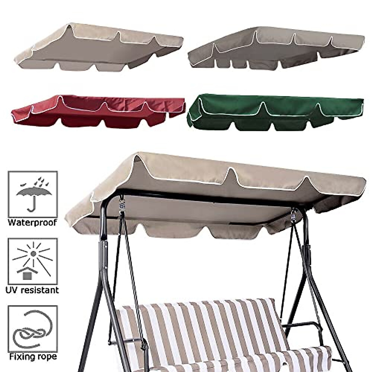 Porch Swing Canopy, Replacement Waterproof Swing Top Cover, Garden Swing Seat Replacement Canopy Sun Shade Awning Cover Outdoor Patio Ham-Mock Swing Canopy (Wine)