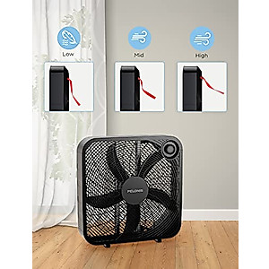 PELONIS 3-Speed Box Fan For Full-Force Circulation With Air Conditioner, Upgrade Floor Fan, Black