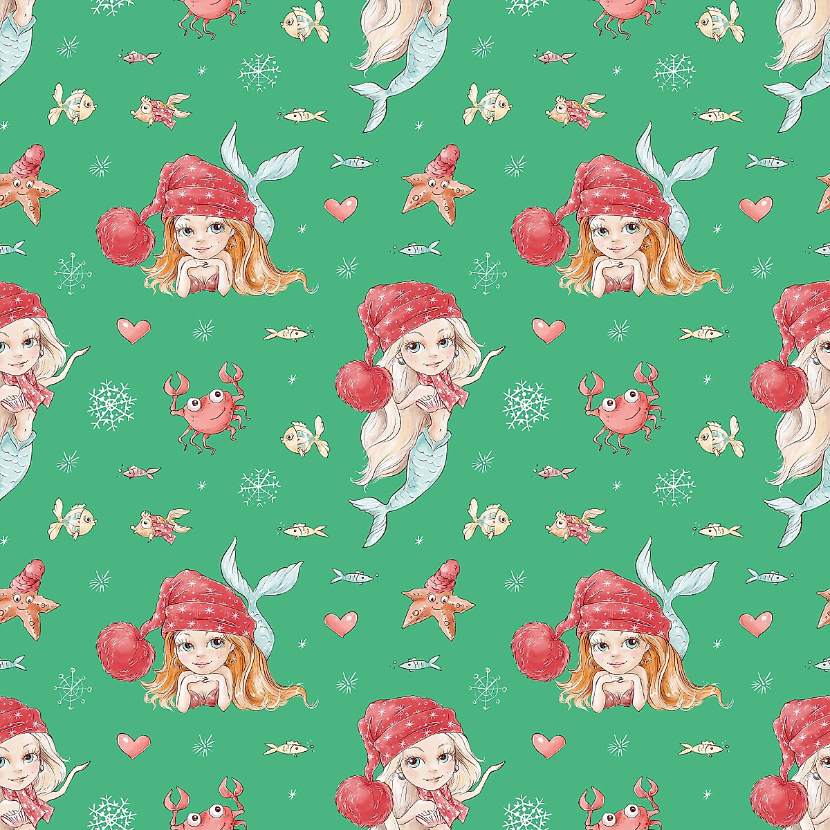 Christmas Mermaid Luxury Gift Wrap, Xmas Thick Wrapping Paper, Sea Theme Santa Princess Christmas Birthday Party Decor (6 foot x 30 inch roll)