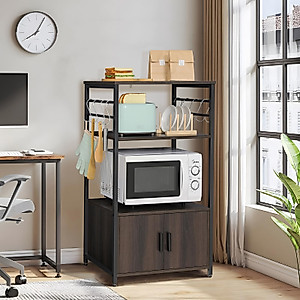 Iwell Baker's Rack, 3 Tiers Coffee Bar with Storage, Microwave Stand, Coffee Station with 8 S-Shaped Hooks, Dark Brown