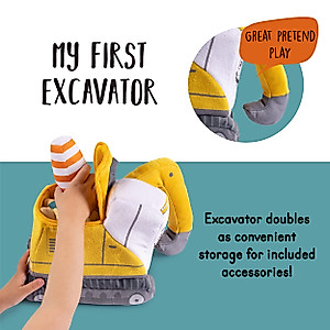 Talking Excavator Plush Toy Set | Includes 3 Construction Items | Plush Construction Stuffed Toy | Excavator Toy Truck | Plush Stuffed Construction Truck