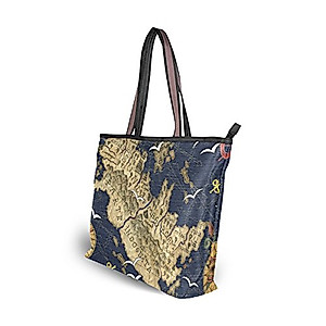My Daily Women Tote Shoulder Bag Compass Anchor Gull Treasure Island Handbag Large