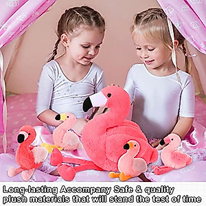 Skylety 18 Inches Flamingo Stuffed Animal with 4 Babies Flamingo Plush Toys Inside Zippered Tummy Pink Mommy Flamingo Toy Stuffed Animals for Birthday Party Decorations