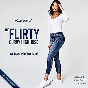 WallFlower Women's Size Flirty Curvy Skinny High Rise Insta Stretch Juniors Jeans (Standard, Pia, 16 Plus