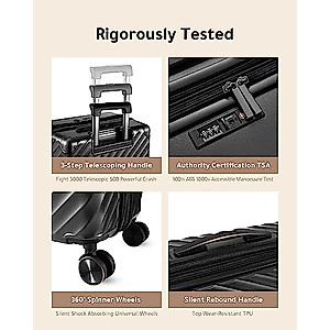 LUGGEX PC 24 Inch Luggage with Spinner Wheels - Hardside Expandable Medium Checked Luggage - Aluminum Corner for Hassle-free Travel (Black Suitcase)