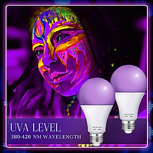 Wettal 12 Pcs Halloween Black Light Bulbs 10W LED Blacklight Bulb Blacklight Lamp E26/E27 Medium Base 100-240V, UVA Level 380-420nm, Glow in The Dark Party Supplies for Body Paint Fluorescent Poster