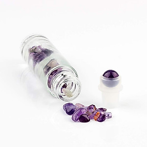 Natural Gemstones 10ML Essential Oil Roller Bottles Clear Glass Roll-on Bottles Gemstone Perfume Sample Vials with Crystal Stone Roller Balls & Healing Crystal Chips Inside 10PACK