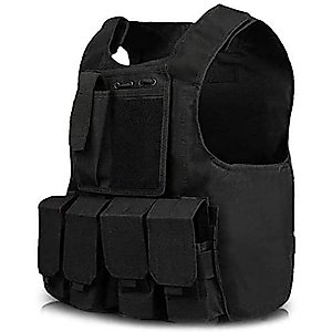 Toyfun Kids Tactical Vest Kit Woodland Camo Combat Assault Waistcoat Army/Military/Police Style, Adjustable and Multi-Colors