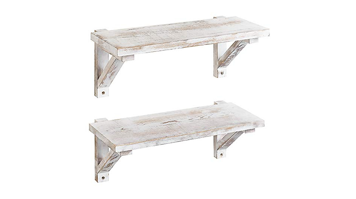 MyGift Floating Shelves - Whitewashed Wall Storage Set of 2