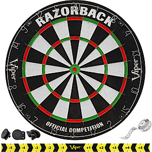 Viper Razorback WDF Accredited, Official Competition Bristle Steel Tip Dartboard Set w/ Staple-Free Razor Thin Spider Wire Self-Healing , Multicolored, One Size, 42-6006