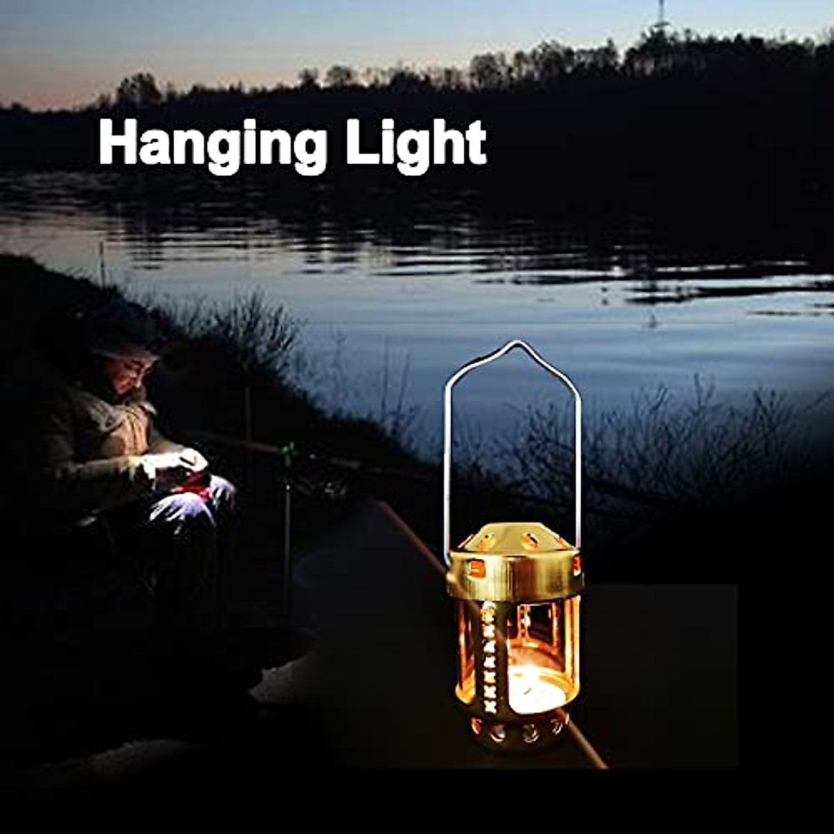 xxiaoTHAWxe Candle Lantern Mini Bright Aluminium Alloy Brass Night Fishing Hanging Candle Lamp for Outdoor Camping Angling - Yellow