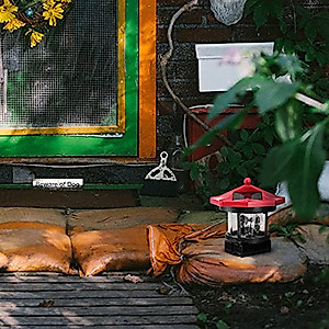 Happyyami Outdoor Spotlight LED Solar Powered Lighthouse 360 Degree Rotating Lamp Statue Rotating Lights Beacon Tower Hanging for Garden Outdoor Decor Red Fence Decor