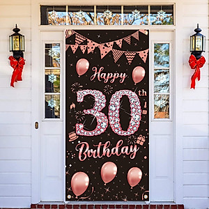 30th Birthday Banner Decorations Door Cover, Rose Gold 30 Year Old Birthday Party Backdrop Supplies for Her Women, Happy Thirty Birthday Poster Sign Decor(Rose Gold)