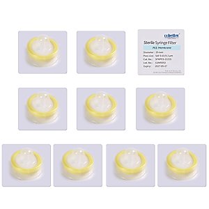 COBETTER 10 pcs/pk Sterile Syringe Filter Double-Layer PES Hydrophilic Membrane 0.2μm Lab Filters 25mm Diameter Individually Packed, Yellow