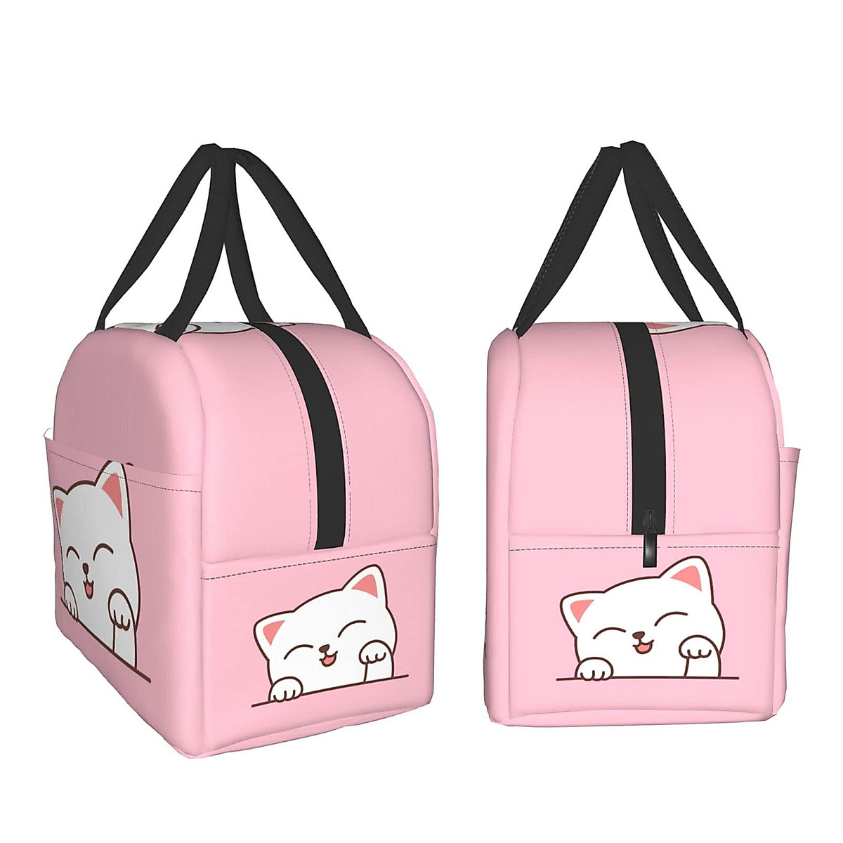 Ucsaxue Cute White Cat Cartoon Lunch Box Reusable Lunch Bag Work Bento Cooler Reusable Tote Picnic Boxes Insulated Container Shopping Bags For Adult Women Men