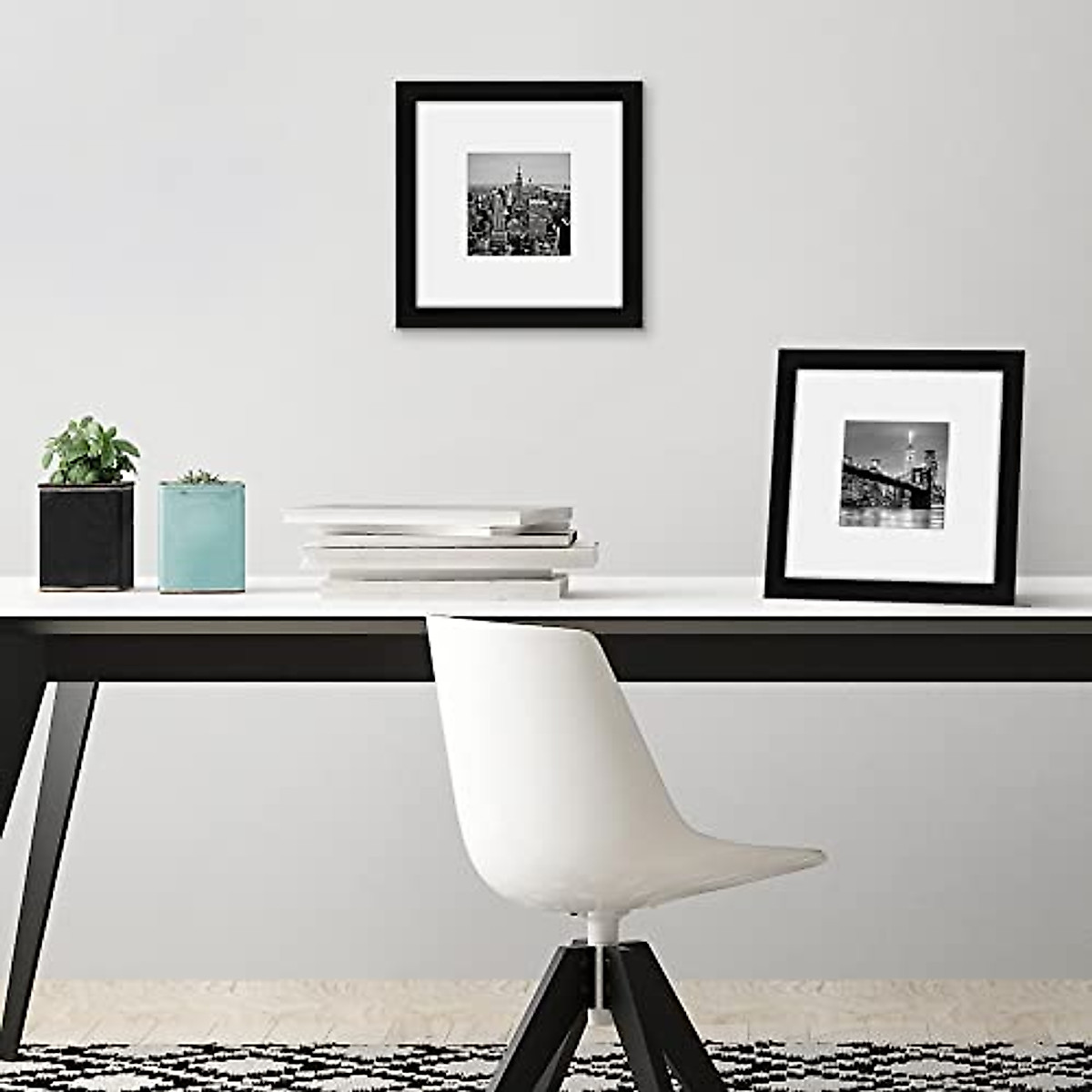Americanflat 8x8 Picture Frame in Black - Displays 4x4 With Mat and 8x8 Without Mat - Composite Wood with Shatter Resistant Glass - Horizontal and Vertical Formats for Wall and Tabletop