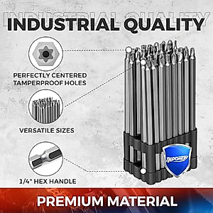 InPower Extra Long Security Power Bit Set, 32 Piece 6" Long Security Screwdriver Bit Set, 1/4" Shank, S2 Steel