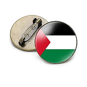 vmcoatdu Round 1 Inch Palestine Flag Pin International Travel Brooch Metal and Glass Revivalism Style Souvenir Badge for Hat Clothes Backpack