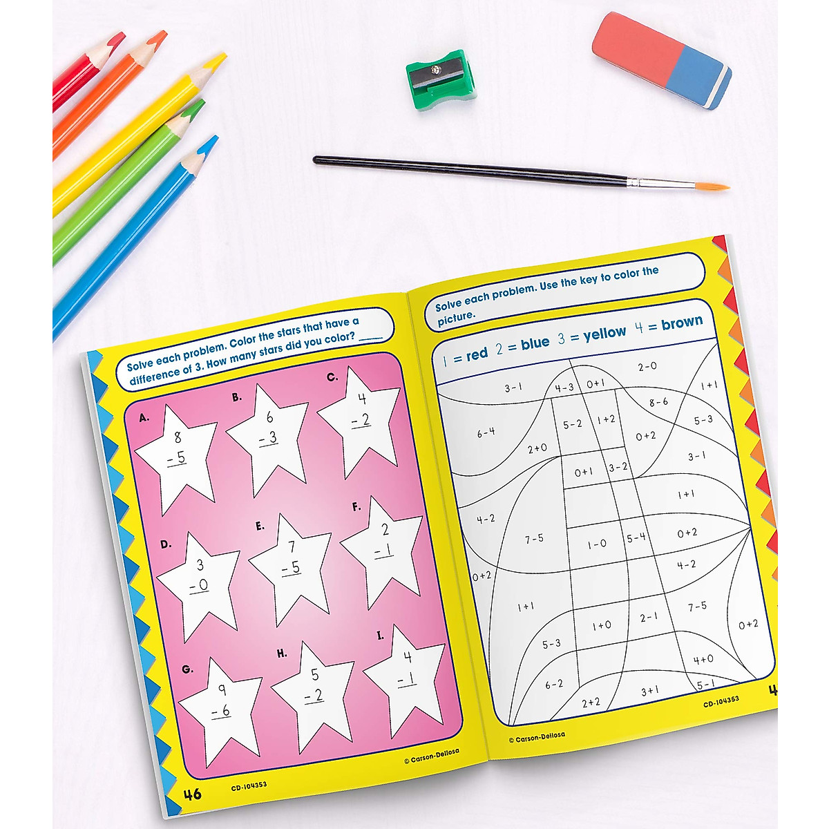 Carson Dellosa First Grade Skills Workbook―Grade 1 Reading, Addition, Subtraction, Graphing, Measuring, Phonics, Writing Skills Practice With Stickers (64 pgs) (Home Workbooks)