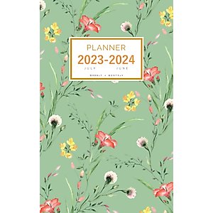 Planner July 2023-2024 June: 5x8 Weekly and Monthly Organizer Small | Watercolor Natural Wildflower Design Green