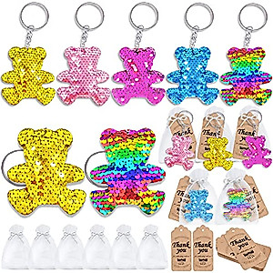 CiciBear 60 Pack Stuffed Bear Sequin Keychains Set with 20 Bear Keychains, 20 Thank You Tags and 20 Gift Bags for Bear Party Favors, Kids and Adults Birthday Gift,Baby Shower,School Carnival Rewards