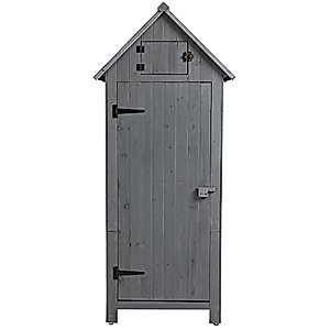 Mbolyeer Garden Storage Shed: Garden Tool Storage Cabinet, Lockable Wooden Storage Sheds Organizer for Home, Yard, Outdoor, Gray