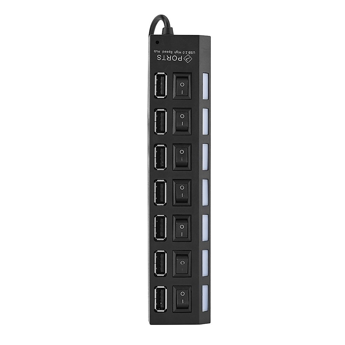 7 Port USB Hub,480Mbps No Conflict Plug & Play USB 2.0 Charger Hub with 7 Independent Switches and Multi-Level for Mobile Phone, Tablet PC, Keyboard, Mouse, Hard Drive, etc