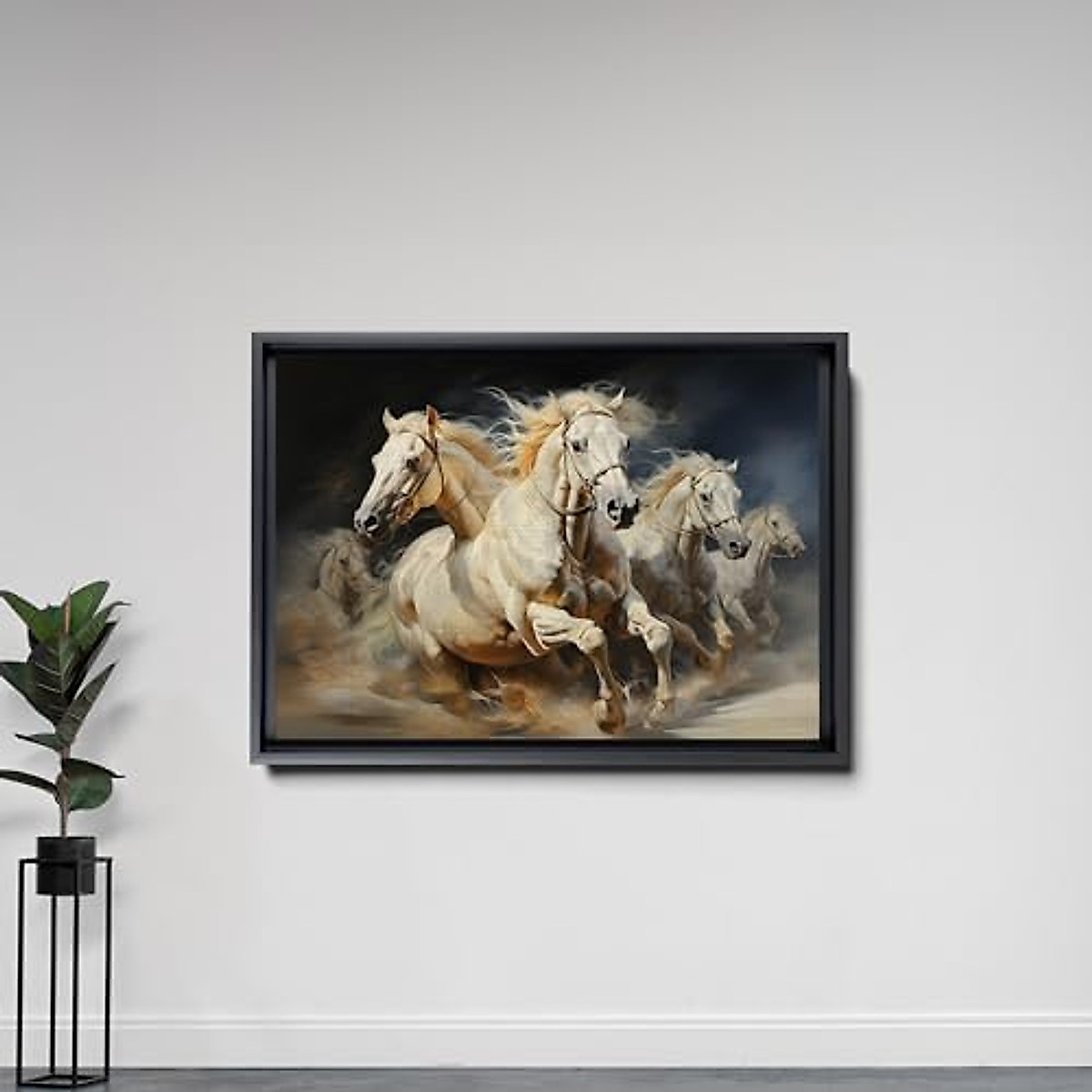 Majestic Black Stallion Galloping In The Clouds, Black Horse On Salt Flats, Canvas Print, Black Horse Print, Black Horse Wall Art