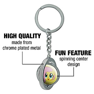 GRAPHICS & MORE My Little Pony Fluttershy Face Keychain Spinning Round Chrome Plated Metal