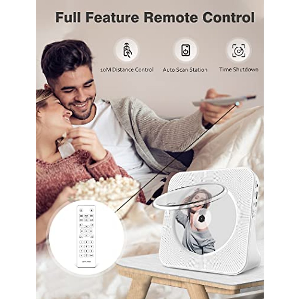 Portable CD Player with Bluetooth: 4000mAh Rechargeable Kpop Music Player with HiFi Speaker,Remote Control,LCD Display,Sleep Timer,Headphone Jack, Supports CD/Bluetooth/FM Radio/U-Disk/AUX