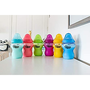 Tommee Tippee Closer To Nature Baby Bottles, Fiesta Collection Slow Flow Breast-Like Nipple With Anti-Colic Valve (9oz, 6 Count)