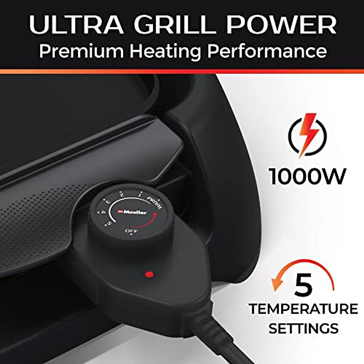 Mueller Ultra GrillPower 2-in-1 Smokeless Electric Indoor Removable Grill and Griddle Combo, Nonstick Plate, with Adjustable Temperature, 120V