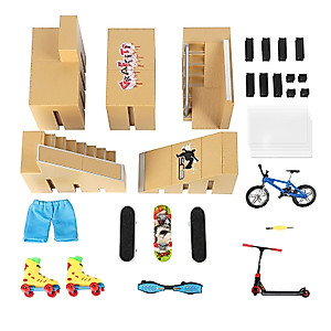 TIME4DEALS Finger Skateboard Ramp Set 16 Pcs - Pro Fingerboard Mini Skatepark Kit 5 Pieces & Finger Toys Set Including Finger Boards Scooters Skates Bikes Caster Boards Skateboards for Kids Gifts
